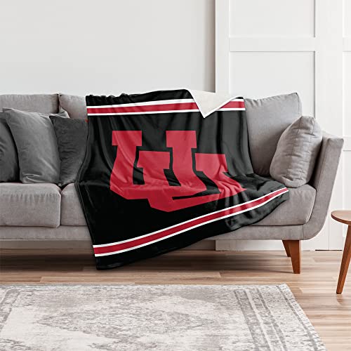 University of Utah Blanket, 50"x60" Primary Logo Stripes Silky Touch Sherpa Back Super Soft Throw Blanket