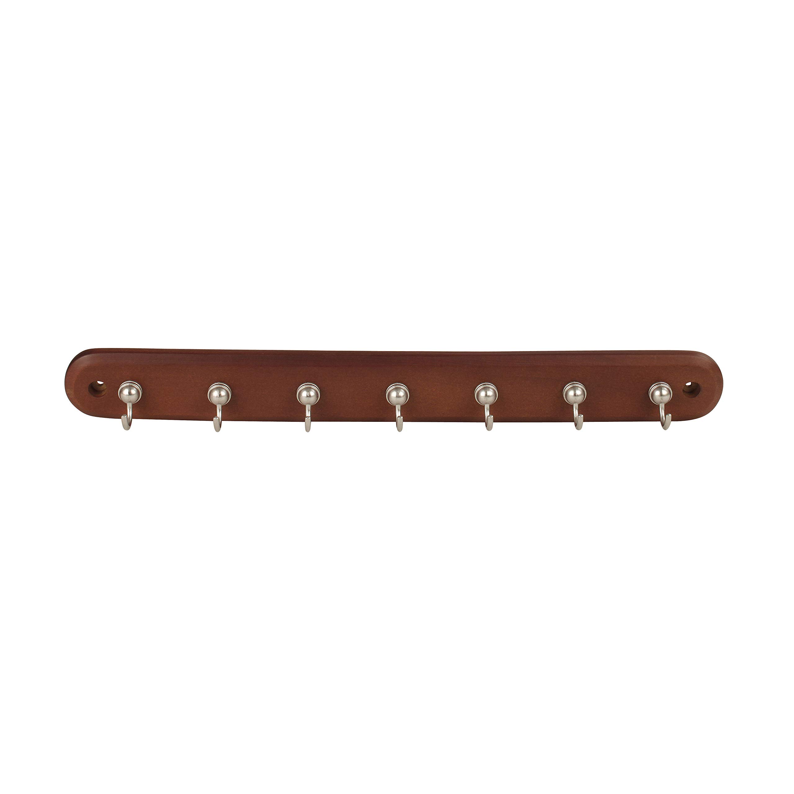 Spectrum Diversified Seven Key Rack with 7 Hooks for Entryway Organization to Hold Leashes Lanyards and More, Walnut