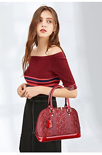 Patent Leather Handbag Crocodile Pattern Top Handle Purse Shell Bag Come with Wallet (Black)