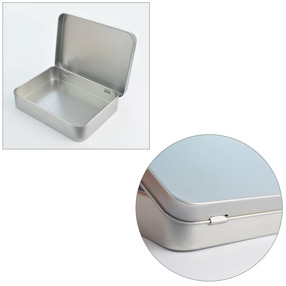 Wobe 12pcs Metal Rectangular Empty Hinged Tins Box Containers 4.5x3.3x0.9 in, Mini Portable Box Small Storage Kit Home Organizer Holders for First Aid Kit, Survival Kits, Storage, Herbs Pills Crafts