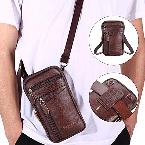 KRONDO Men's Leather Handbag Bag Small Crossbody Shoulder Bags Phone Wallet Satchel Pocket Camping Casual Daypack-Black