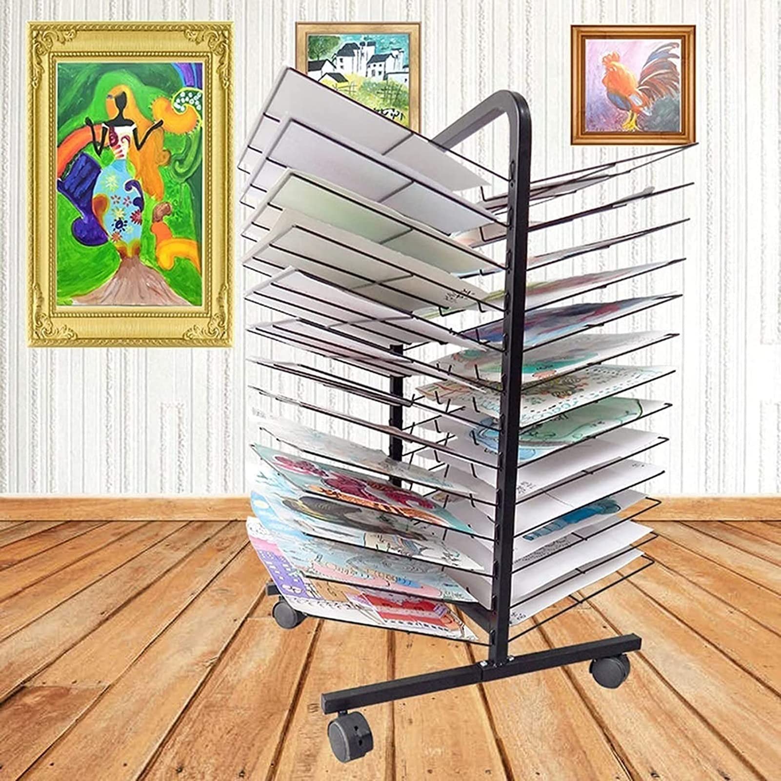 DONGYUE Art Drying Rack, Art Drying Rack for Art Metal Wire Work Display Rack, Art Carts with Wheels for Classroom Art Studios and Home Use. Drying & Print Racks (26 Floors)