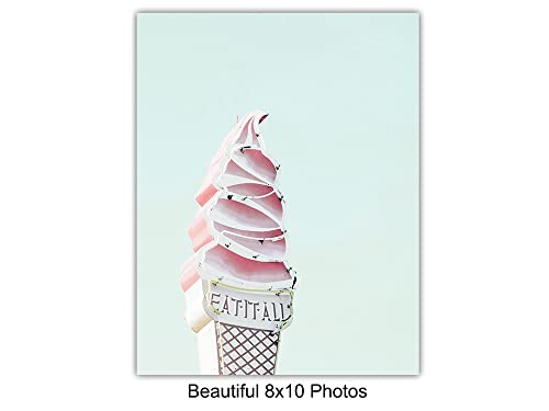 Tropical Summer Wall Art Set - 8x10 Nautical Ocean Poster Prints for Beach House Decor, Home Decoration - Cool Chic Gift - Unframed Nautical Photo Pictures - Flamingo, Palm Tree, Wave, Water