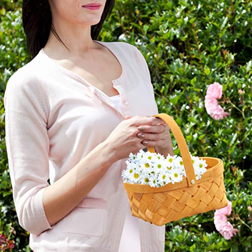 Clispeed Portable Handmade Rattan Storage Container Storage Basket Houseware Storage Basket Wooden Woven Storage Basket with Handle (Small)