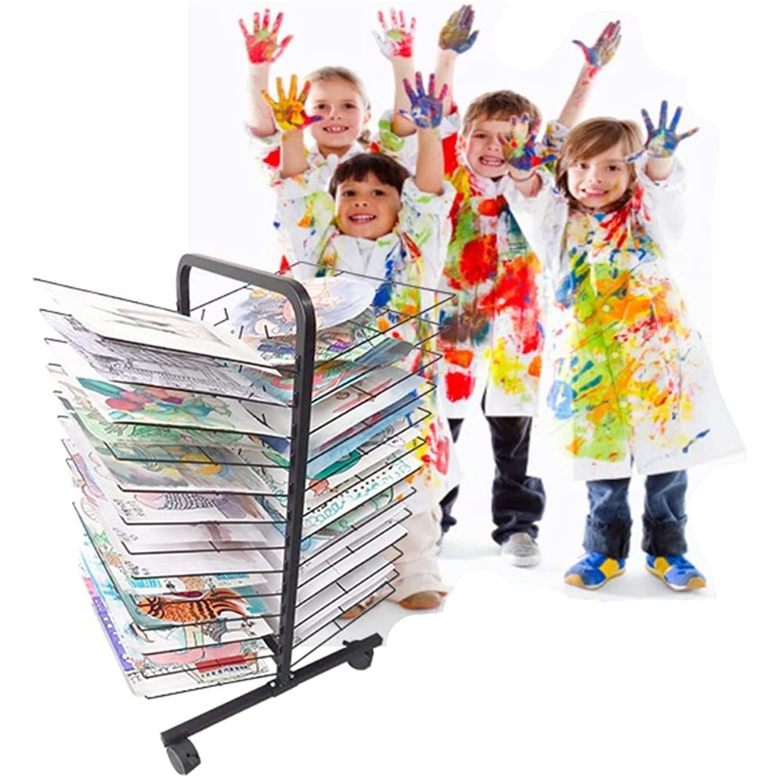 DONGYUE Art Drying Rack, Art Drying Rack for Art Metal Wire Work Display Rack, Art Carts with Wheels for Classroom Art Studios and Home Use. Drying & Print Racks (26 Floors)