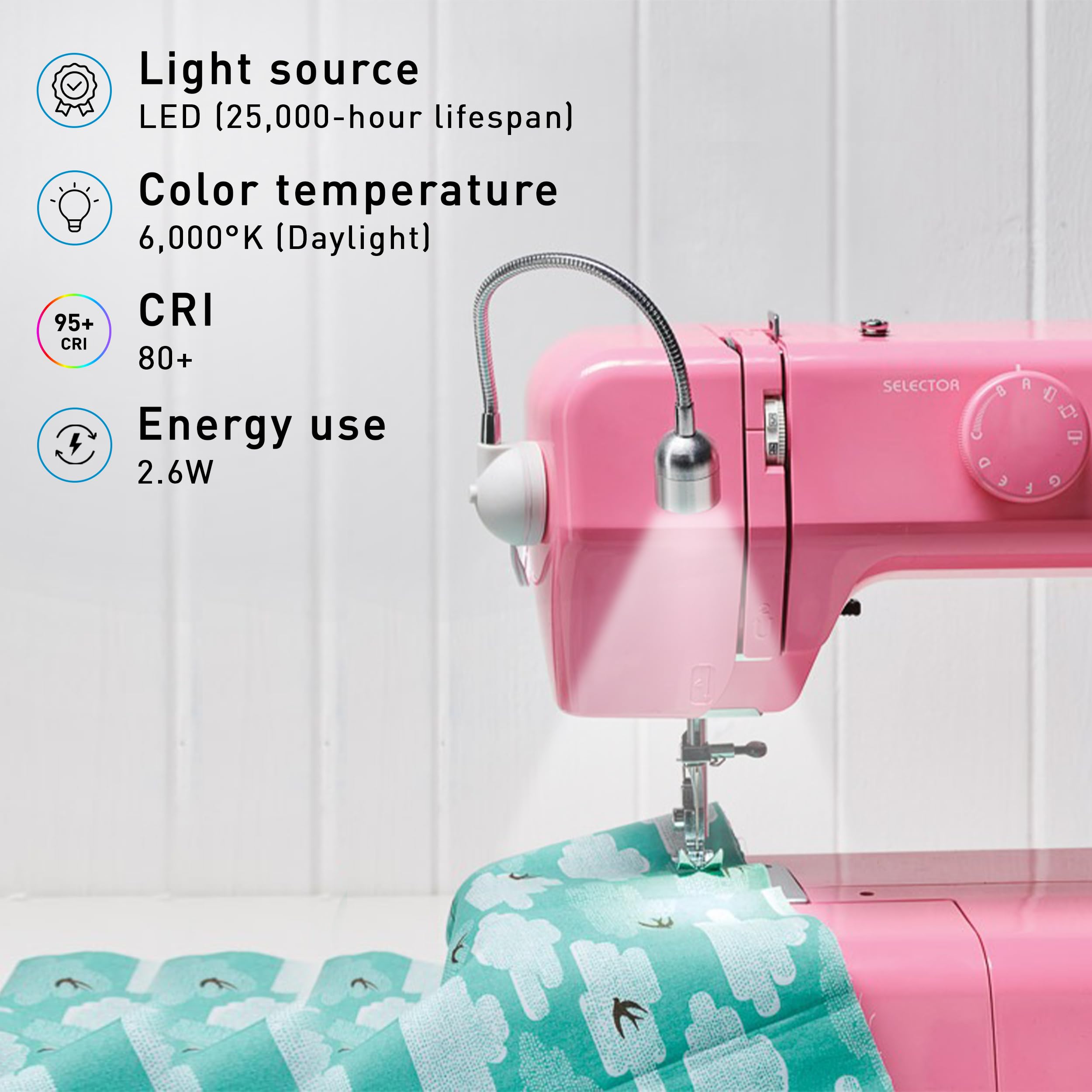 Daylight Naturalight LED Sewing Lamp, White and Silver