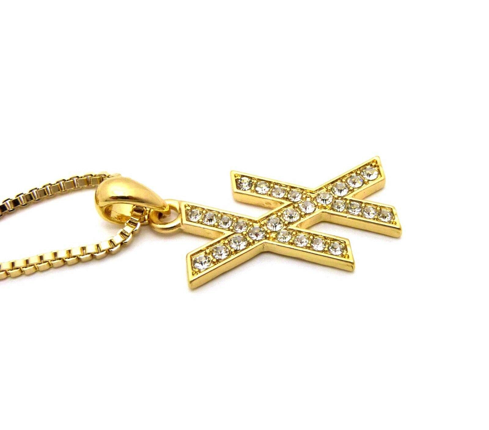 BLINGFACTORY GOLD PT ICED MGK XX PENDANT & 2mm 18" 20" 24" BOX CHAIN HIP HOP NECKLACE (24" Chain)