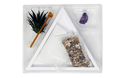 Nature's Mark Mini Zen Garden Kit for Desk with Rake, White Sand, White Triangle Base, Crystal Rock, Mini River Rocks and Air Plant, (7Lx6W Triangle W)