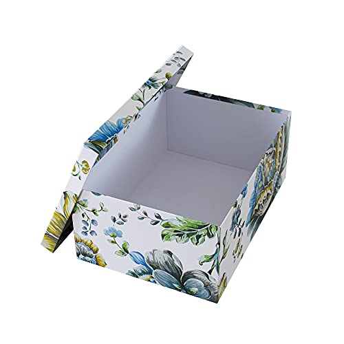 Soul & Lane Breezy Bloom Floral Storage Boxes with Lid - Set of 3: Home Décor Memories Cartons, Nesting Decorative Photo Storage Containers, Flower Paperboard Keepsake Bins, Cardboard File Boxes