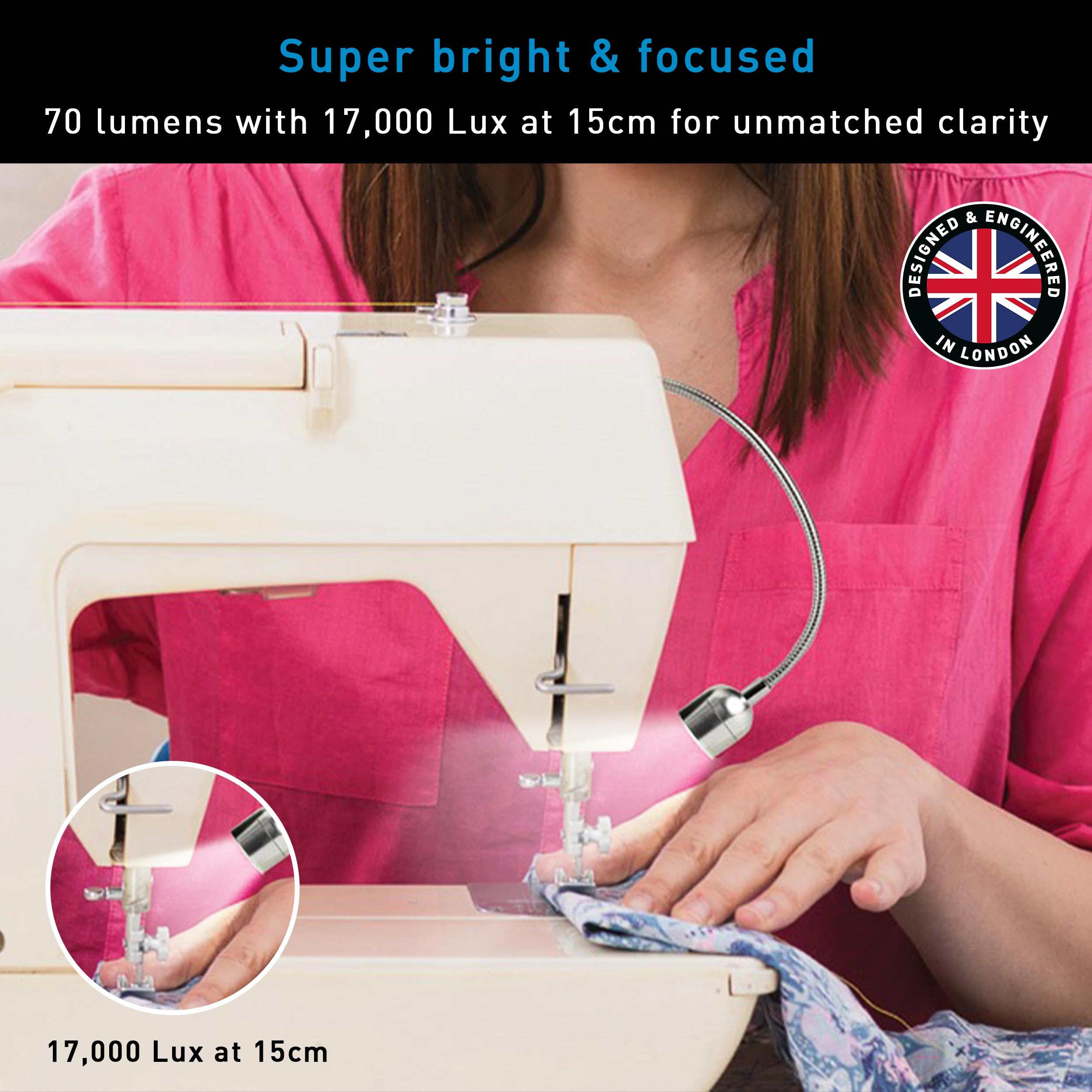 Daylight Naturalight LED Sewing Lamp, White and Silver