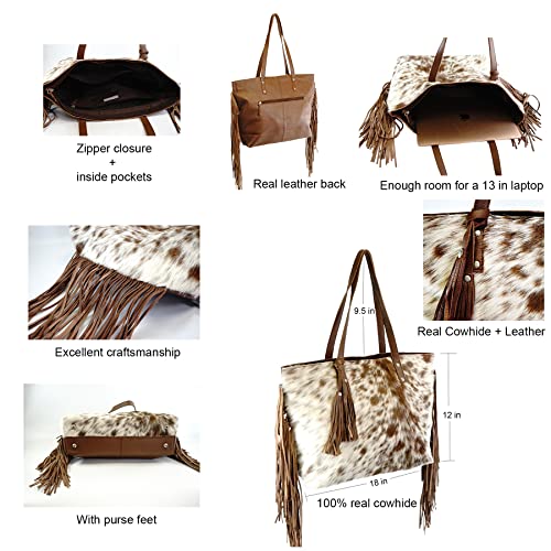 bonanza leathers women's cowhide leather large shoulder tote bag with fringes and zipper closure 505 (black)