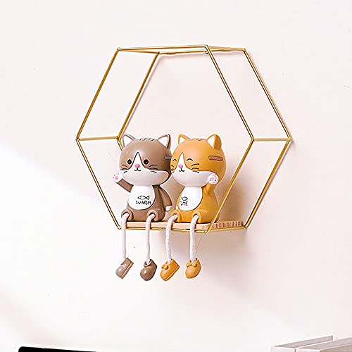 SFTYUFS Floating Shelves Wall Mounted Floating Hexagon Shelves, Metal Framed Gold Shelves with Wood Based in Modern Chic Style, for Wall Storage & Display in Living Room Bedroom