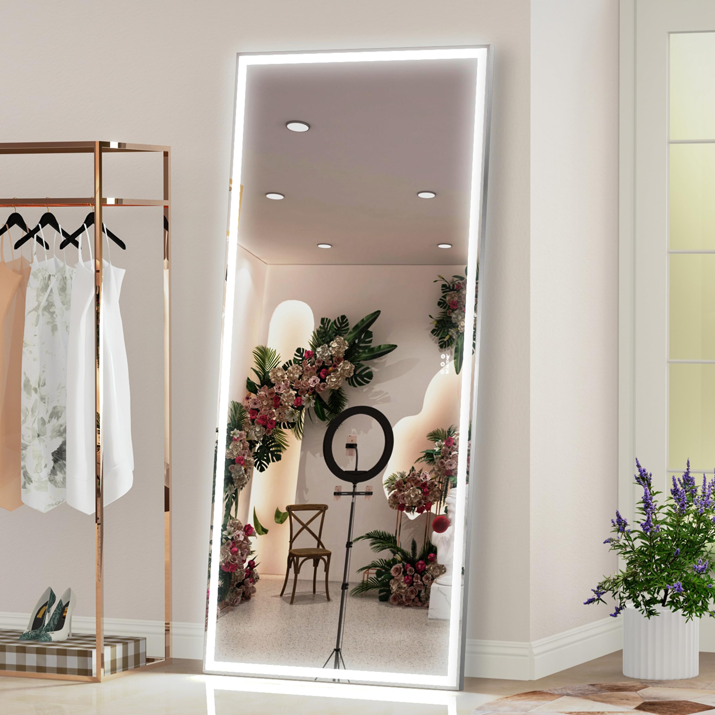 Full Length Mirror (72 x 32 in) with LED Bathroom Mirror Wall Mounted Mirror 3 Color Modes Lights Lighted Full Body Mirror, Aluminum Frame Wall Large Full Length Mirror, for Bedroom Living Room
