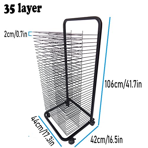 Drying Racks, Mobile Art Drying Rack with Wire Shelves for Works of Art, Black Powder Coated Finish, Ideal for Schools and Art Clubs, Easy Moving with Rollingers/35-Layer