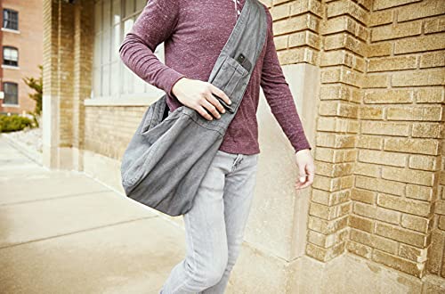 COLONY CO The Farmers Market Bag - Organic Cotton Canvas - Crossbody Sling Design - Cargo Pockets - Comfortable Wide Strap for Easy Carrying - Foldable - Washable - Durable, Strong - Gray - Made