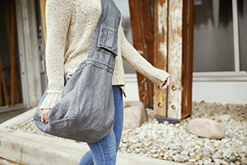 COLONY CO The Farmers Market Bag - Organic Cotton Canvas - Crossbody Sling Design - Cargo Pockets - Comfortable Wide Strap for Easy Carrying - Foldable - Washable - Durable, Strong - Gray - Made