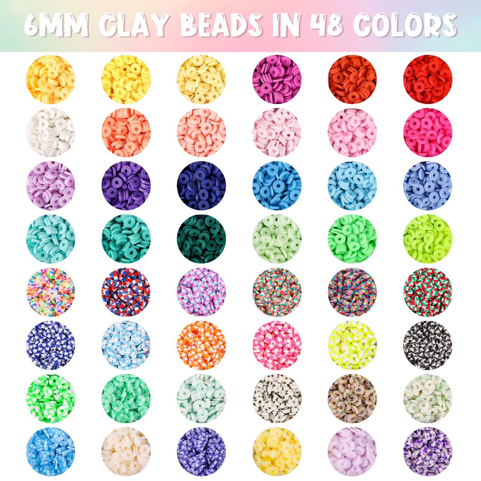 Petoss 10800pcs Clay Beads for Bracelets Making Kit,48 Colors Polymer Clay Beads Kit for Jewelry Making for Girls,6mm Heishi Beads with 416 Letters Beads 120 Smiley Beads with Gift Pack