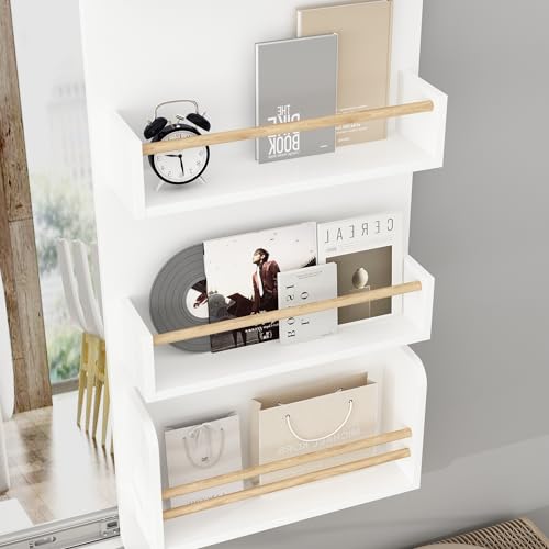 ECACAD 2 in 1 Full Length Mirror Wall Mounted with Shelves, Full Body Dressing Mirror, Versatile Coat Rack with Sliding Mirror for Entryway, Bedroom, White (15.7"-30.5" x 47.2")