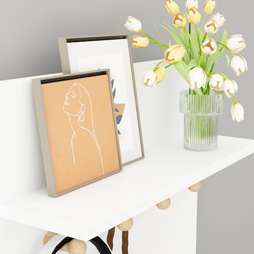 ECACAD 2 in 1 Full Length Mirror Wall Mounted with Shelves, Full Body Dressing Mirror, Versatile Coat Rack with Sliding Mirror for Entryway, Bedroom, White (15.7"-30.5" x 47.2")