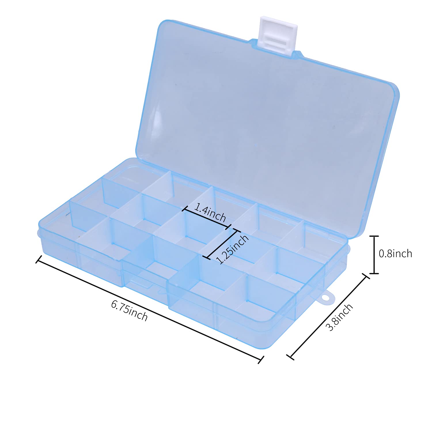 EDOBLUE 4 Pack Multicolor Plastic Jewelry Organizer Box - 15 Grids Plastic Storage Containers with Removable Dividers for Art and Crafts