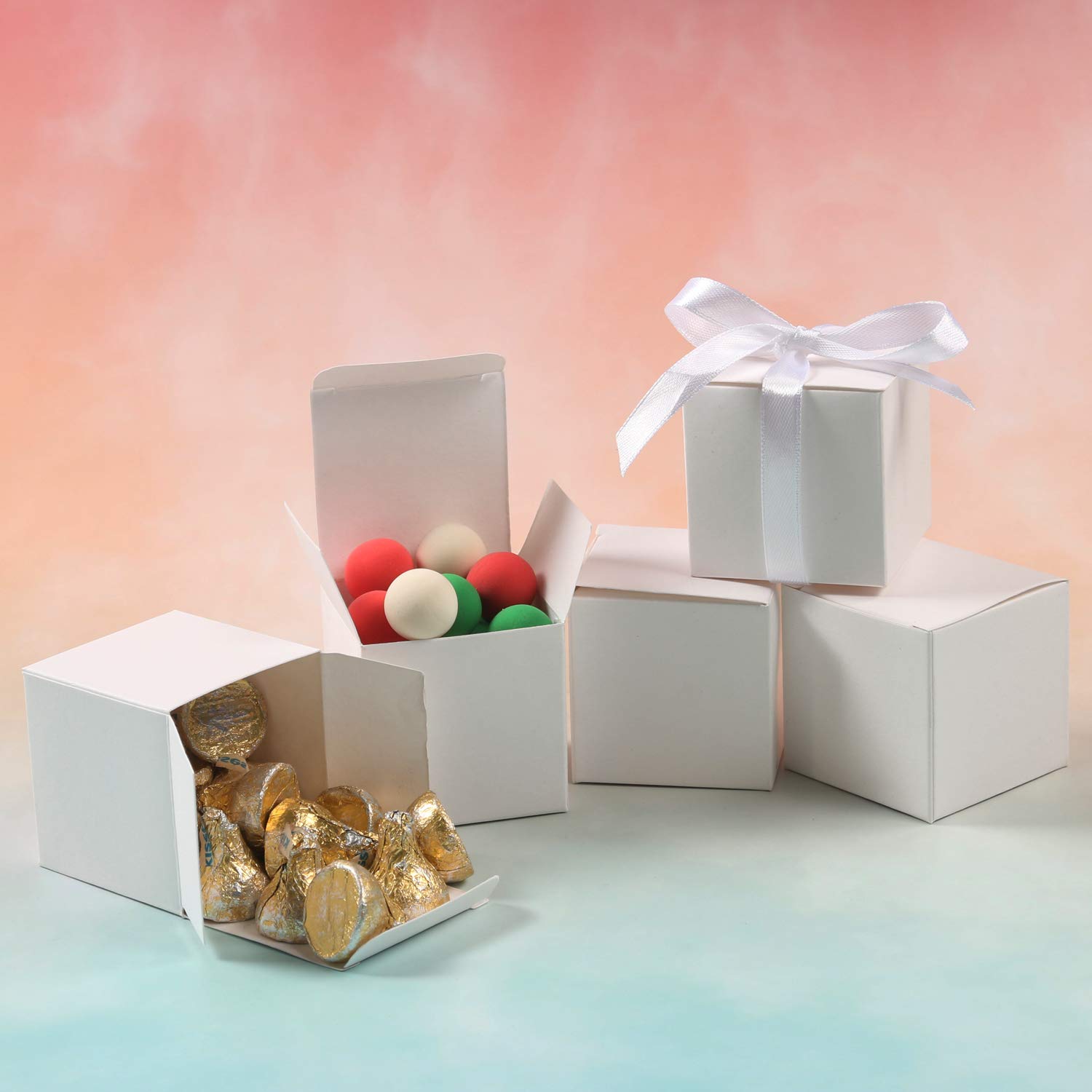 COTOPHER 60pcs Small Gift Boxes, Favor Boxes 2x2x2 inches Paper Gift Boxes with Ribbons Candy Box for Wedding Favors Baby Shower Bridal Shower Birthday Party (White)