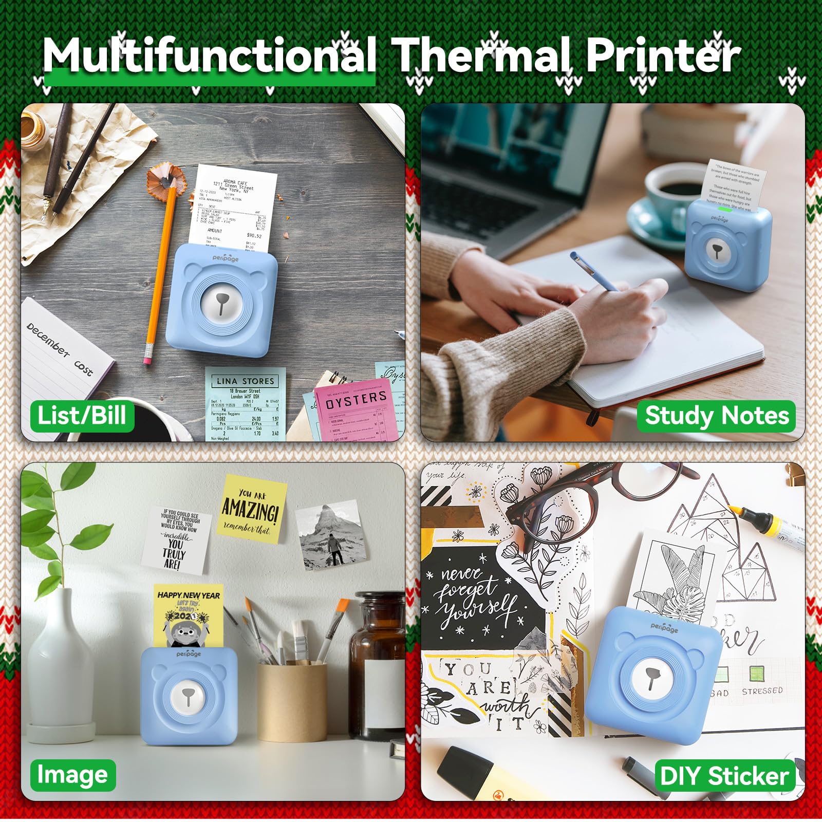 PeriPage A6 Mini Printer, Maximum Printing Width 2", Wireless Bluetooth Portable Thermal Printer, 203 DPI Clear Resolution, Connected Through Mobile APP, Can Print Labels, Stickers, Photos (Gift Box)
