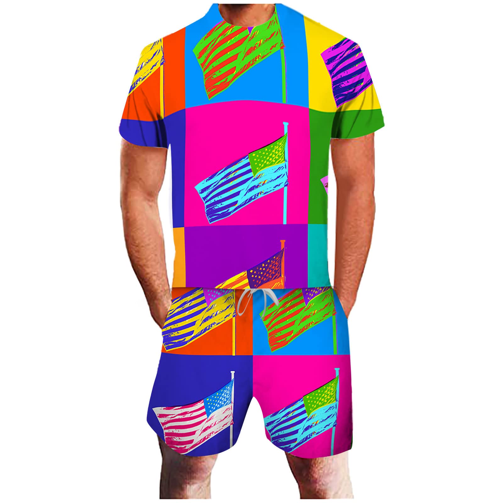 Muangan Homecoming Outfits for Teen Boys Summer 3D Suit Men's Sports Printing Independence Day Men Suits & Mens Suite Slim Fit Multicolor