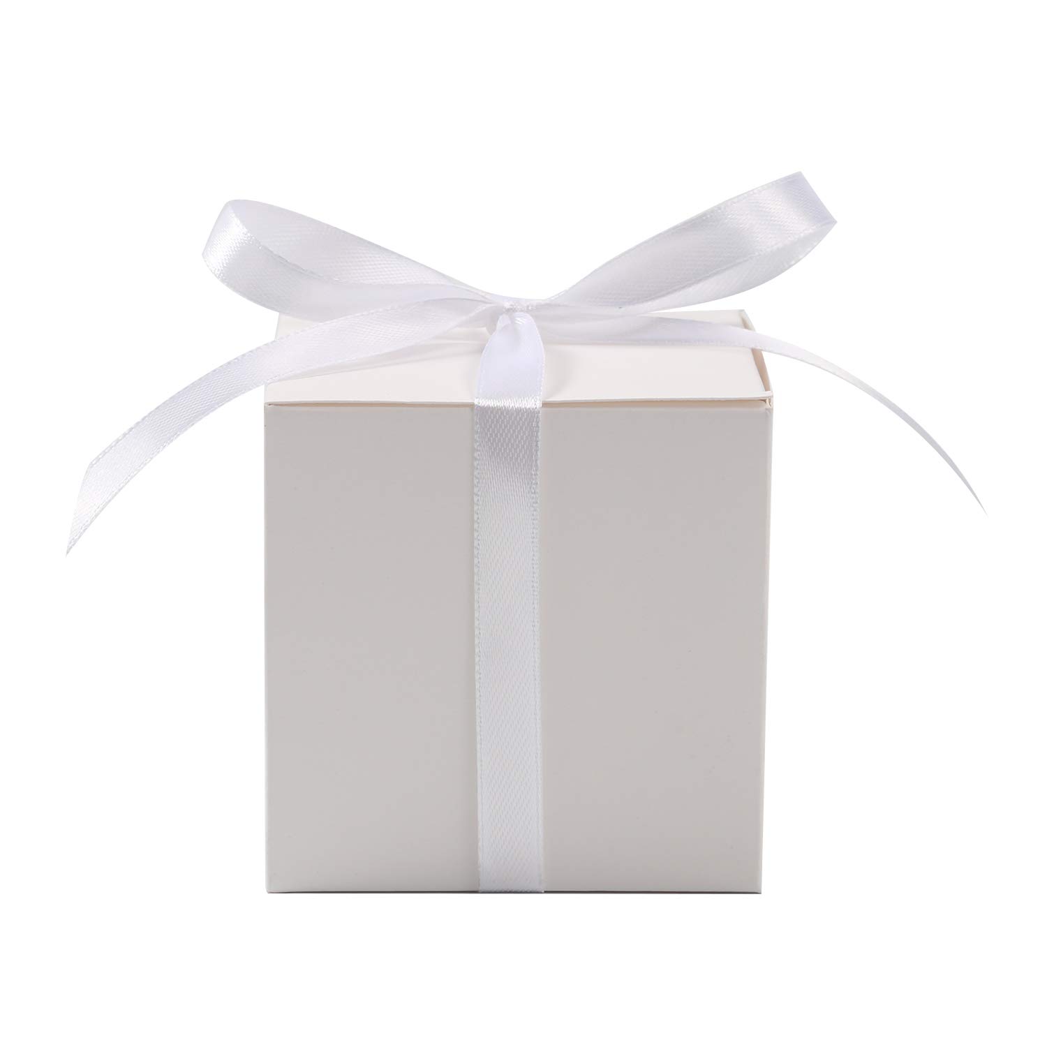 COTOPHER 60pcs Small Gift Boxes, Favor Boxes 2x2x2 inches Paper Gift Boxes with Ribbons Candy Box for Wedding Favors Baby Shower Bridal Shower Birthday Party (White)