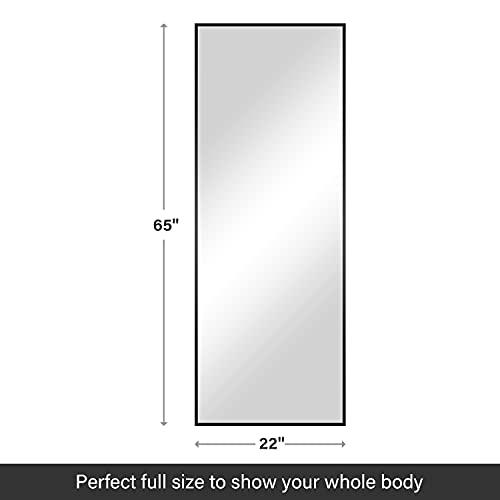 YSSOA Full Length Mirror 65" x22, Floor Mirror, Standing Mirror, Leaning Mirror, Full Body Mirror, Large Mirror, Bedroom Mirror with Aluminum Frame, Black
