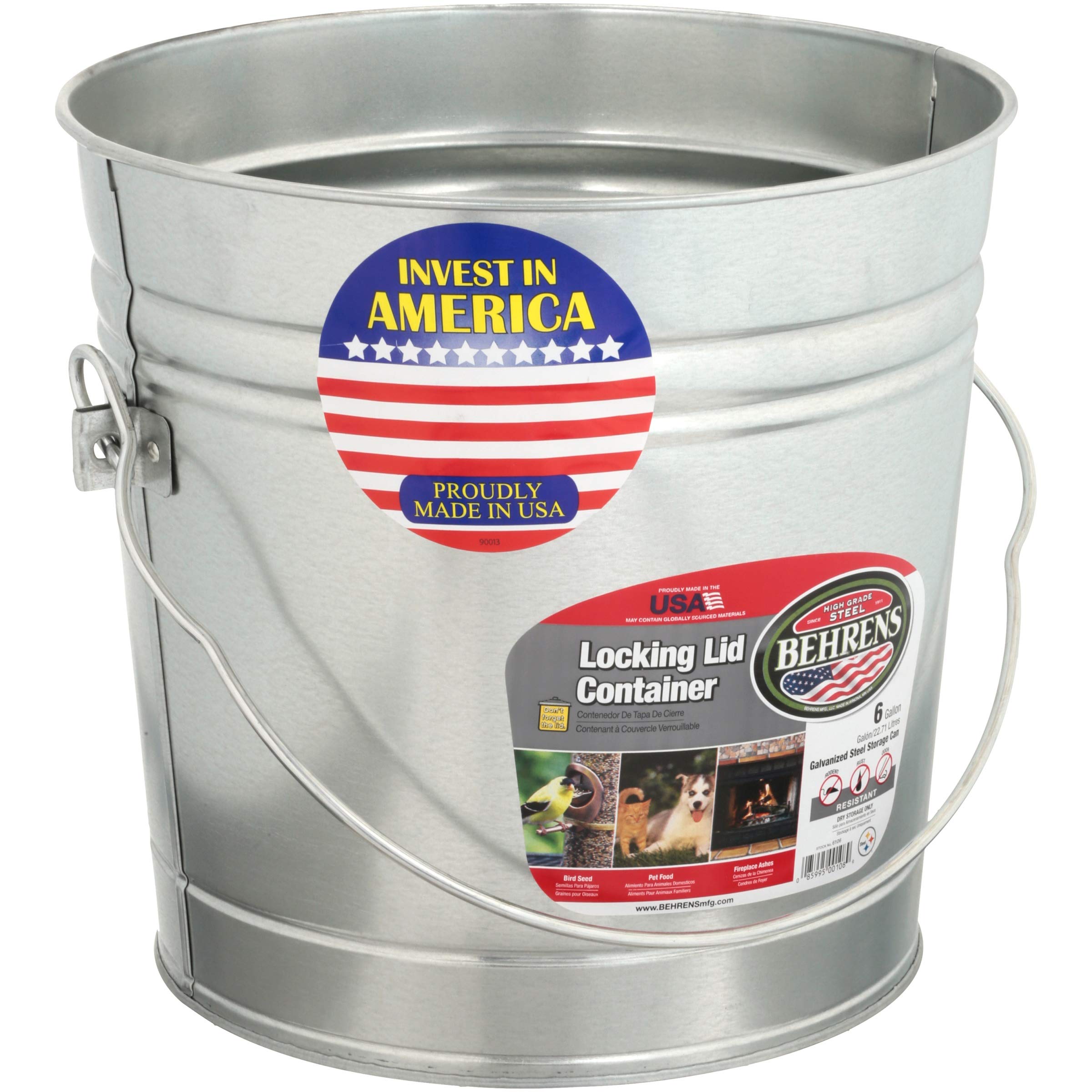 Galvanized Steel Trash Can, 6-Gallon, Multicolor - metal trash can - Trash can with lid - Kitchen Trash can - Outdoor Trash can for Patio - Camping Trash can - metal container with lid.