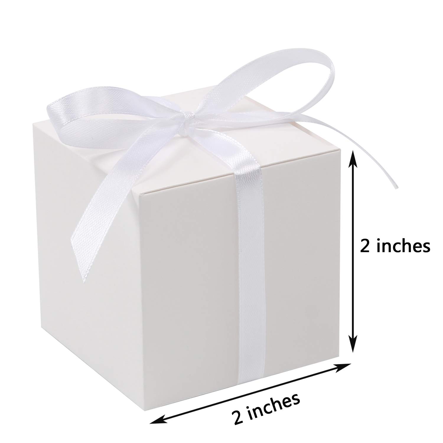 COTOPHER 60pcs Small Gift Boxes, Favor Boxes 2x2x2 inches Paper Gift Boxes with Ribbons Candy Box for Wedding Favors Baby Shower Bridal Shower Birthday Party (White)