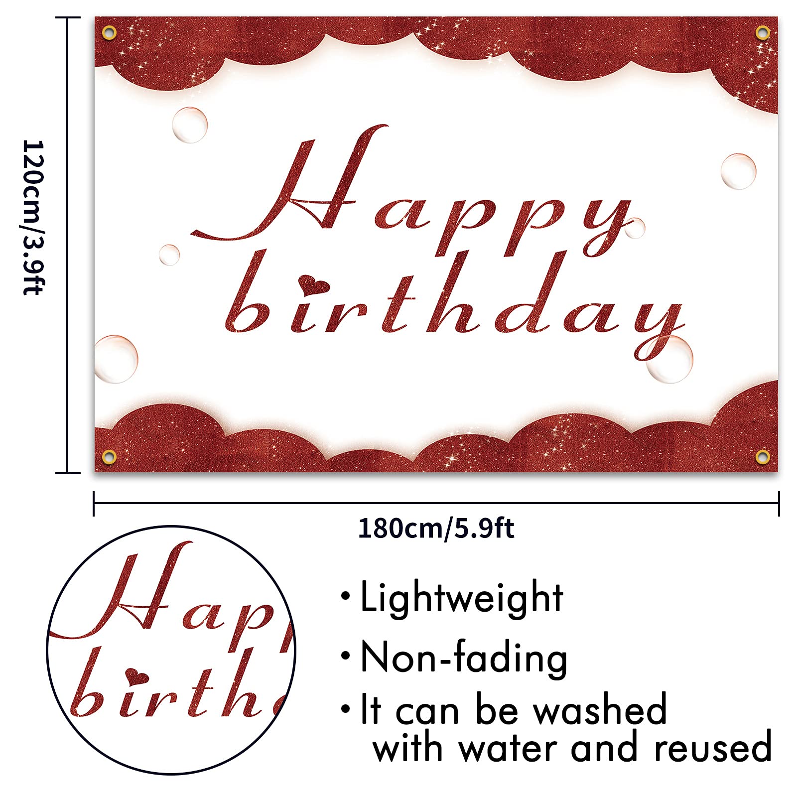PAKBOOM Happy Birthday Backdrop Banner Sweet Love Heart Party Decorations Supplies for Women Girls – Red 3.9 x 5.9ft