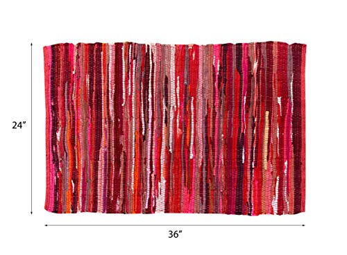 100% Cotton Rag Rug 24x36 - Multicolor Chindi Rug - Hand Woven & Reversible for Living Room Kitchen Entryway Rug - Red