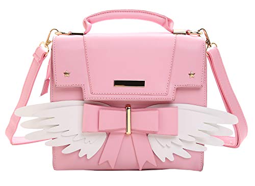 SHUIANGRAN Girls Cute Shoulder Bags PU Leather Purses Crossbody Handbag for Women Bow Satchel Wing Pink