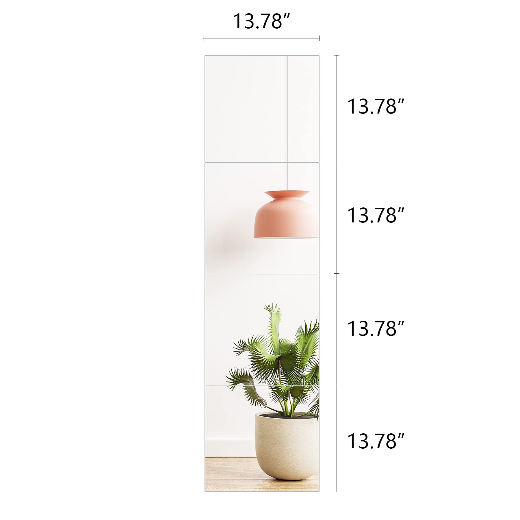 Smartchoices Full Length Wall Mirror Tiles, 14'' x 4PCS Adhesive Mirror Tiles, Frameless Full Body Glass Mirror for Bedroom Living Room Dorm Home Gym