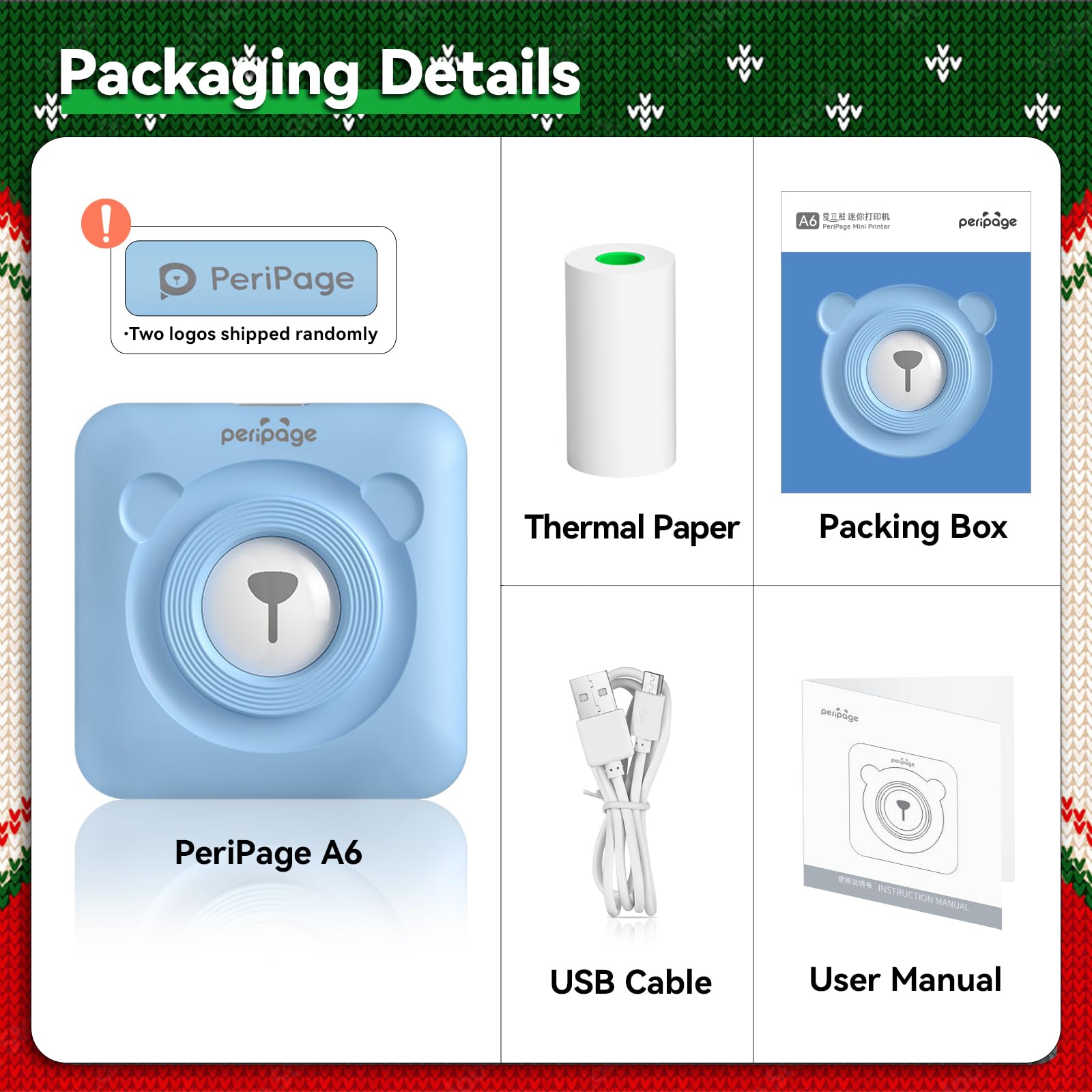 PeriPage A6 Mini Printer, Maximum Printing Width 2", Wireless Bluetooth Portable Thermal Printer, 203 DPI Clear Resolution, Connected Through Mobile APP, Can Print Labels, Stickers, Photos (Gift Box)