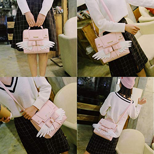 SHUIANGRAN Girls Cute Shoulder Bags PU Leather Purses Crossbody Handbag for Women Bow Satchel Wing Pink