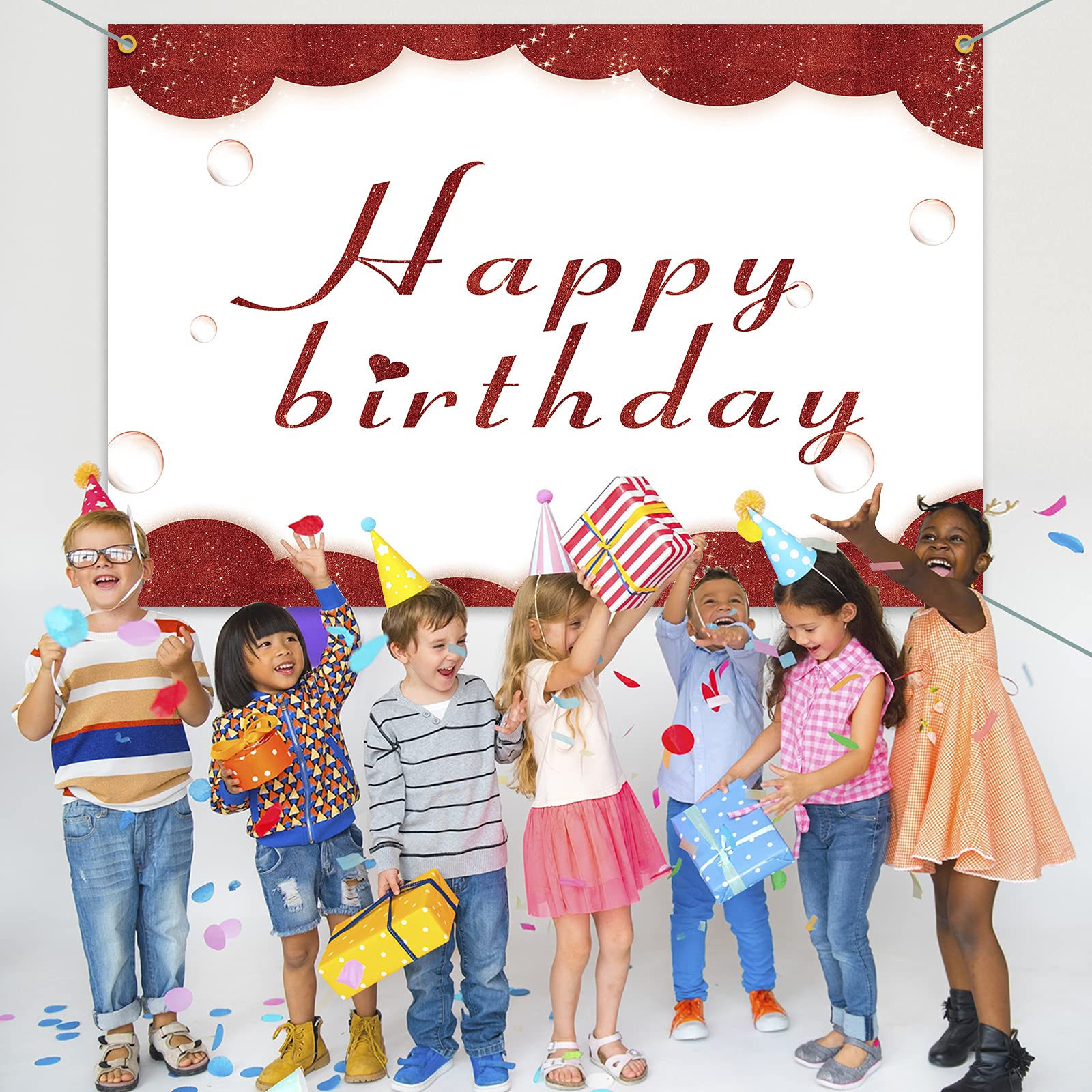 PAKBOOM Happy Birthday Backdrop Banner Sweet Love Heart Party Decorations Supplies for Women Girls – Red 3.9 x 5.9ft