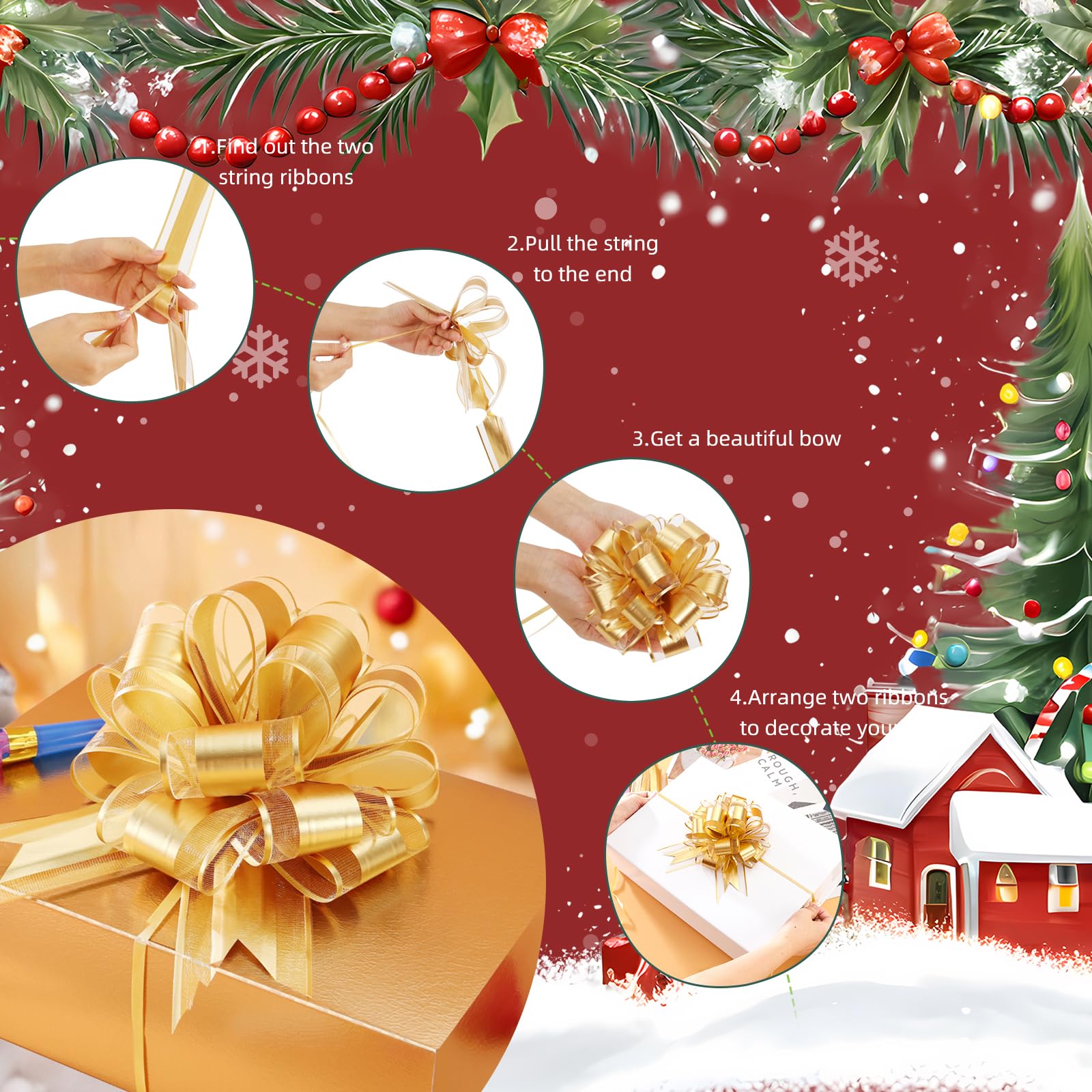 HAPPY POTATO Gift Bows, 6 inches Large Gold Pull Bows, Bows for Gifts, Large Bows for Presents, Pull Bows with Ribbon for All Occasions (Pack of 15)