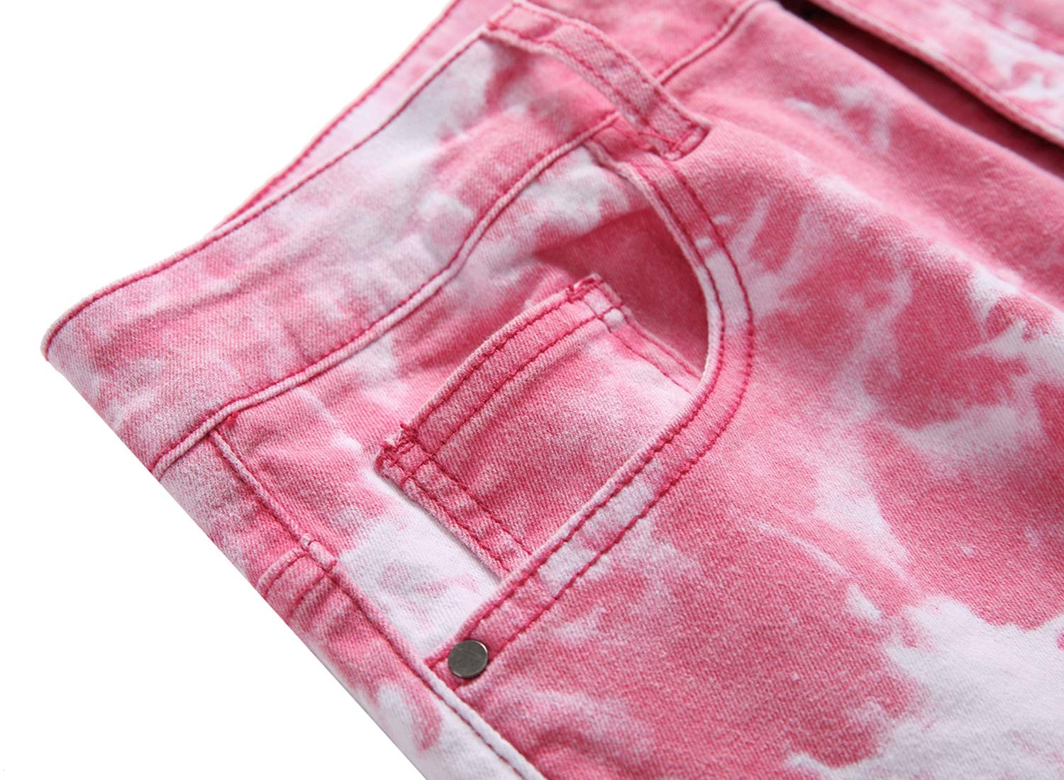 DANT BULUN Men's Fashion Casual Printed Jeans Stretch Skinny Denim Pants(W32,Pink)