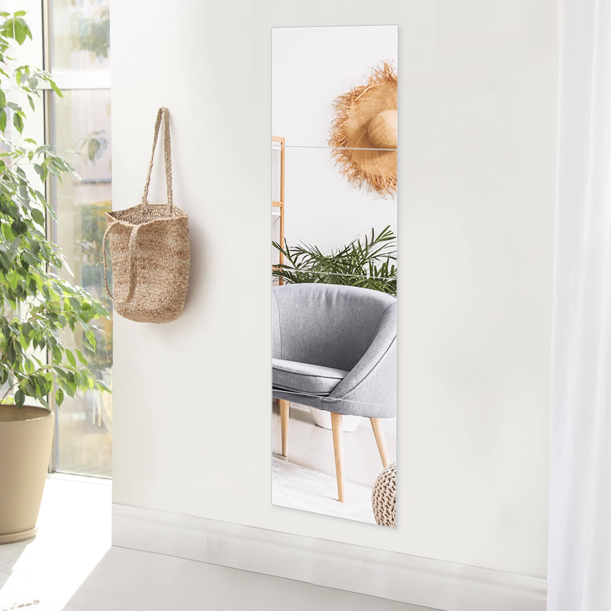 Smartchoices Full Length Wall Mirror Tiles, 14'' x 4PCS Adhesive Mirror Tiles, Frameless Full Body Glass Mirror for Bedroom Living Room Dorm Home Gym