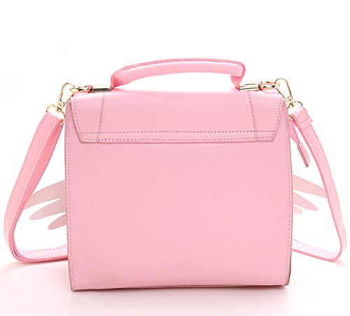 SHUIANGRAN Girls Cute Shoulder Bags PU Leather Purses Crossbody Handbag for Women Bow Satchel Wing Pink