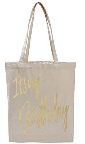 PINJIA Womens 14 oz 100% Cotton Canvas bag with Interior Pocket For Customized Party Tote Bag (Its my Birthday)