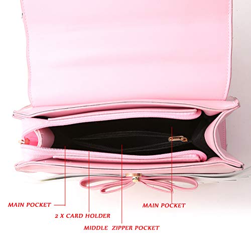 SHUIANGRAN Girls Cute Shoulder Bags PU Leather Purses Crossbody Handbag for Women Bow Satchel Wing Pink