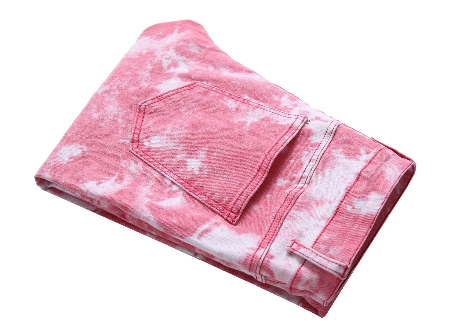 DANT BULUN Men's Fashion Casual Printed Jeans Stretch Skinny Denim Pants(W32,Pink)
