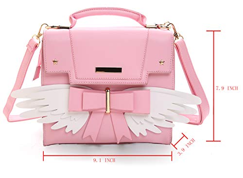 SHUIANGRAN Girls Cute Shoulder Bags PU Leather Purses Crossbody Handbag for Women Bow Satchel Wing Pink
