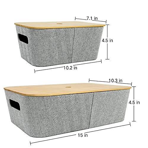 LA JOLIE MUSE Mid-Century Modern Storage Basket Set of 3 Lidded & Modern Magazine Basket with Bamboo Handles