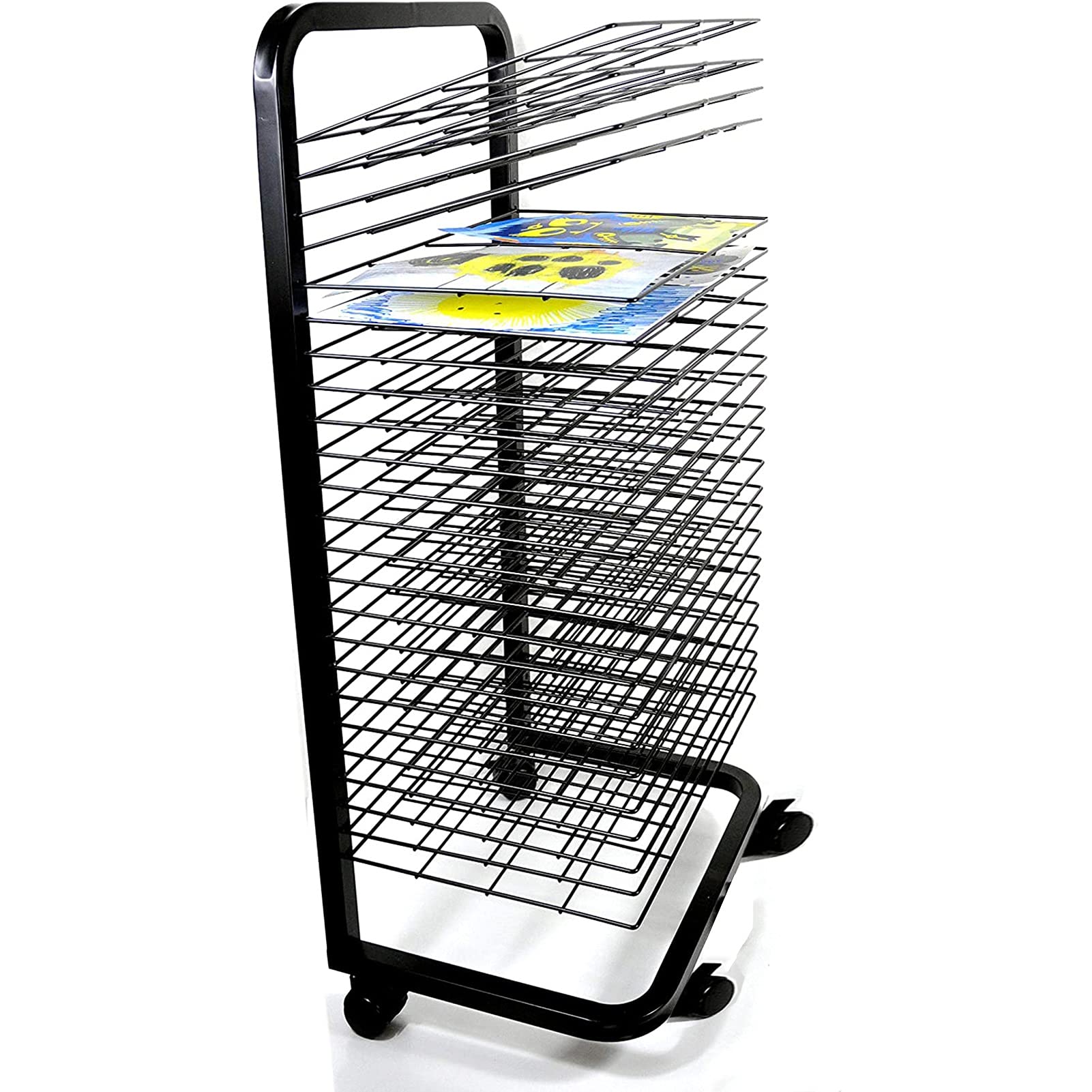 Drying Rack, 25-Shelf Mobile Drying Rack with Wire Shelves for Works of Art, Black Powder Coated Finish, Drying & Print Racks, Protect Artwork When Drying，Ideal for Schools and Art Clubs