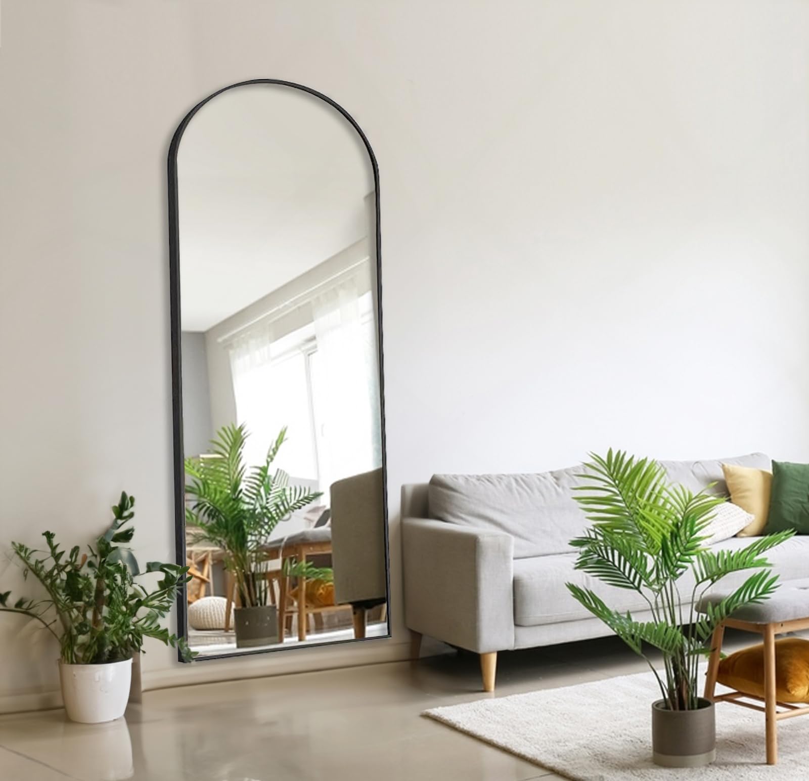 MEETDH Full Length Body Mirror, Arched Long Mirror, Black Body Mirror for floor & Wall, Large Metal Wall Mirror 65x22 inch, Tall Dressing Mirror for Bedroom, Living Room