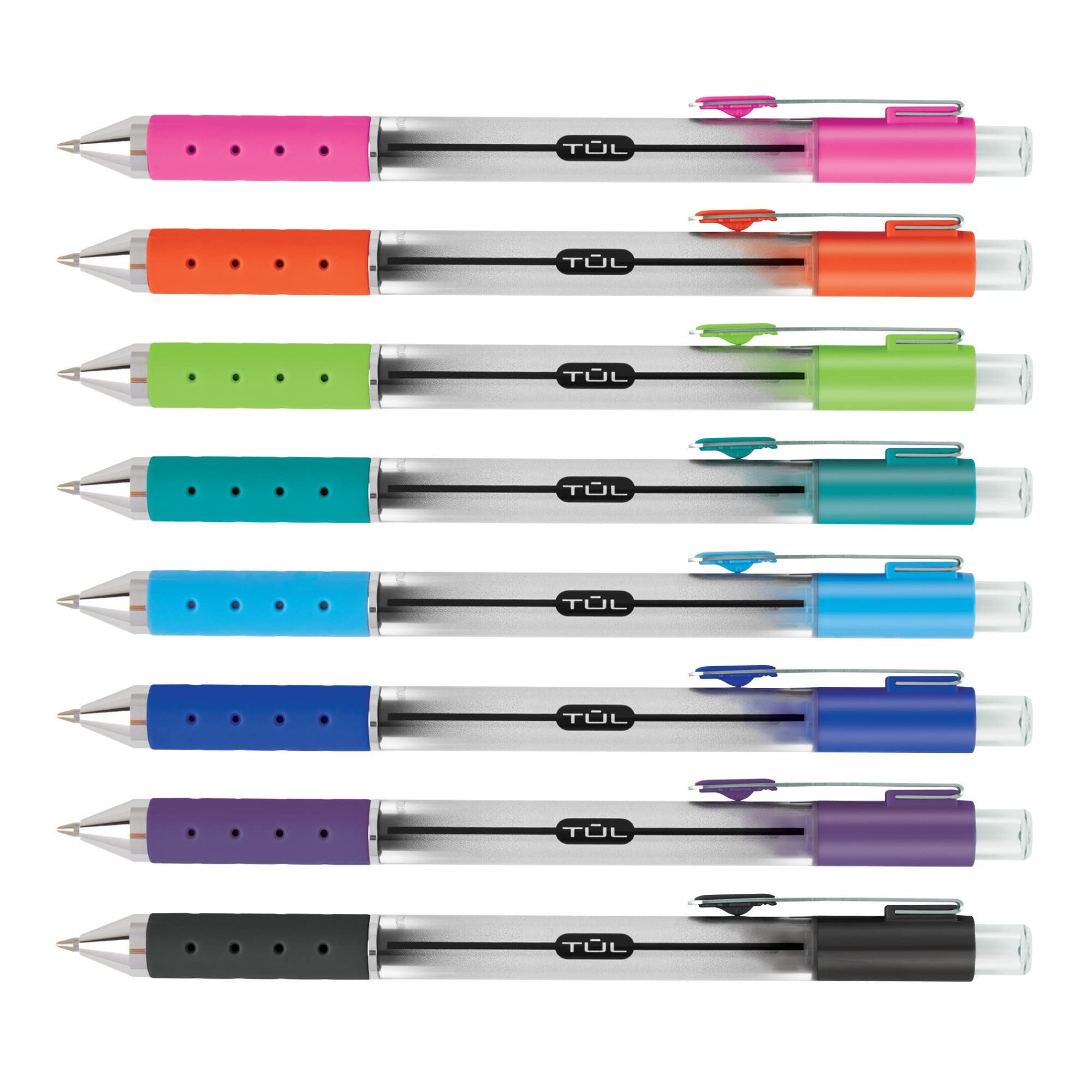 TUL Retractable Gel Pens, Bullet Point, 0.7 mm, Gray Barrel, Assorted Bright Ink Colors, Pack Of 8
